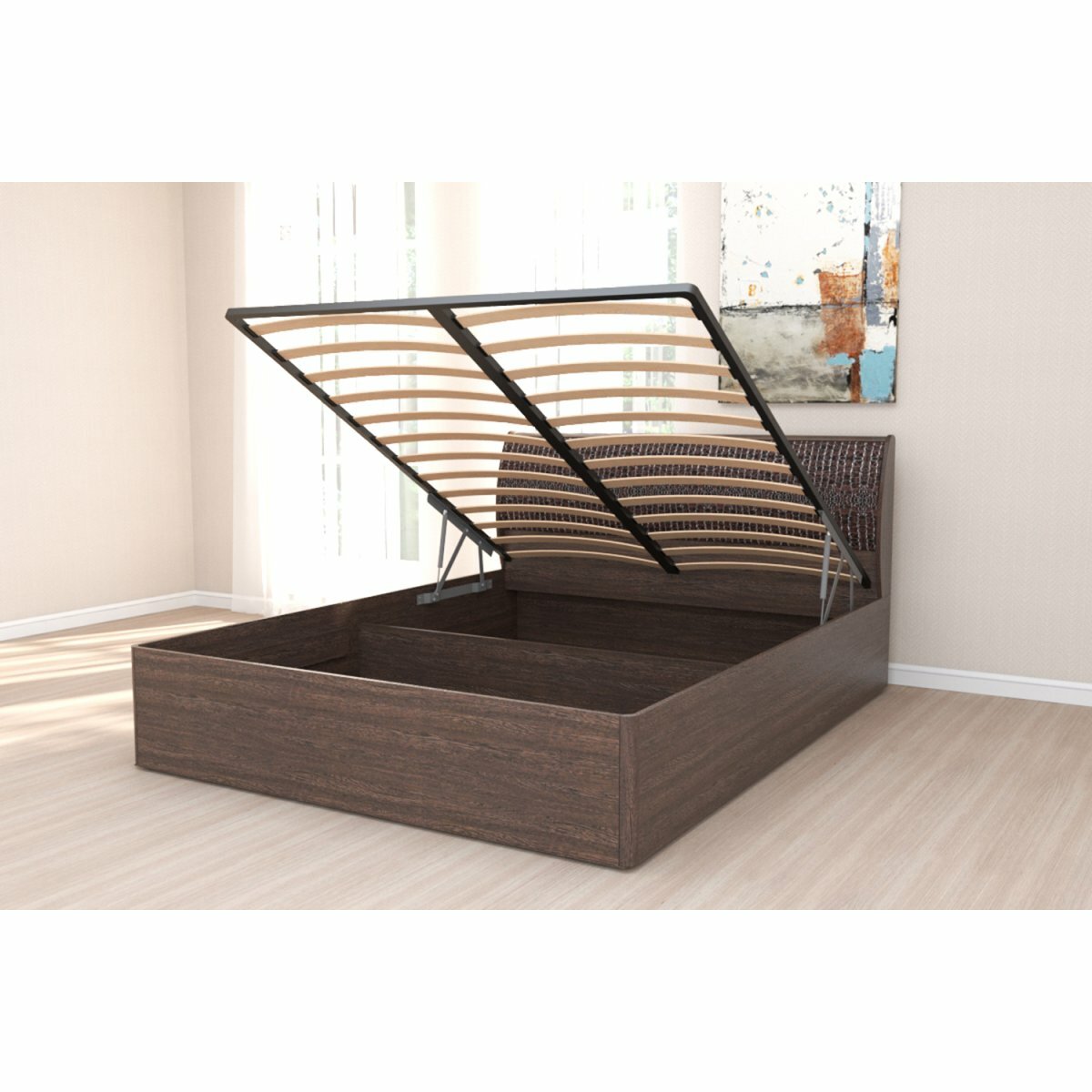 Кровать "Кэт-4" 1,4*2,0 м с подъемным механизмом (арт.033-М1) - Венге Linum / Caiman коричневый