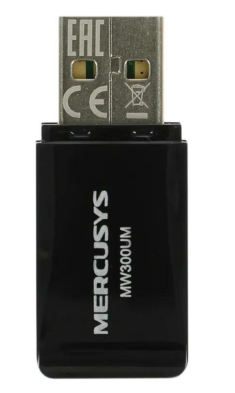 Сетевой адаптер Mercusys Wi-Fi, N300, USB 2,0, корпус пластиковый (MW300UM)