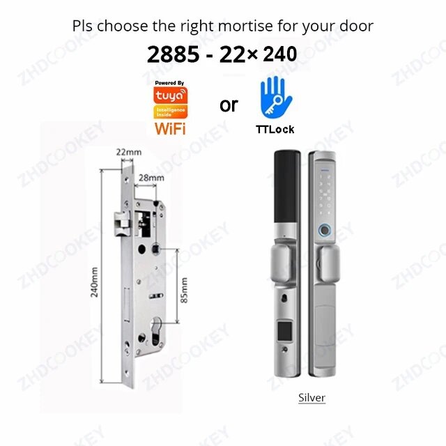 Смарт-замок TTlock RFID Silver, 2885-Short, Tuya
