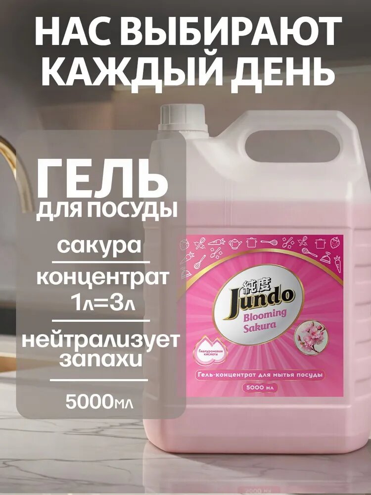 Средство для мытья посуды Jundo Премиум с ароматом Сакуры 5л, концентрированный ЭКО-гель