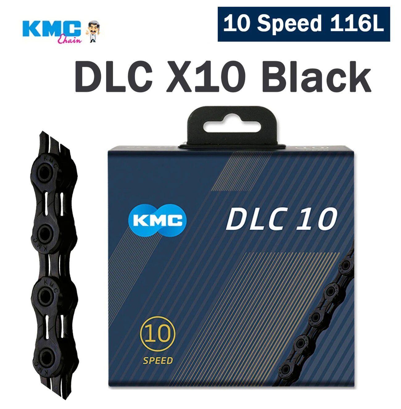 Цепь KMC X10 EPT для 10-скоростных велосипедов, черная Черный, DLC X10 Chain Black