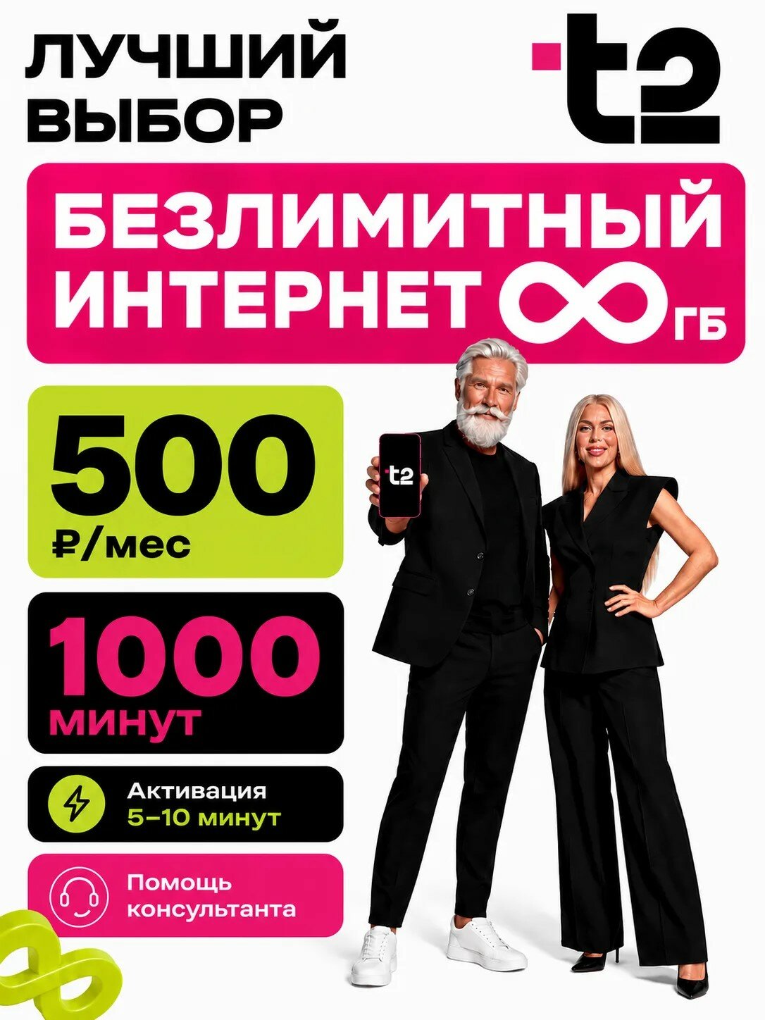 Сим карта ТЕЛЕ2 ( t2 ) тариф "Хватит!" с балансом 300 руб. Для любого региона