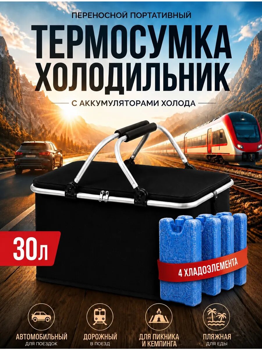 Термосумка холодильник с 4 хладоэлементами 30 литров