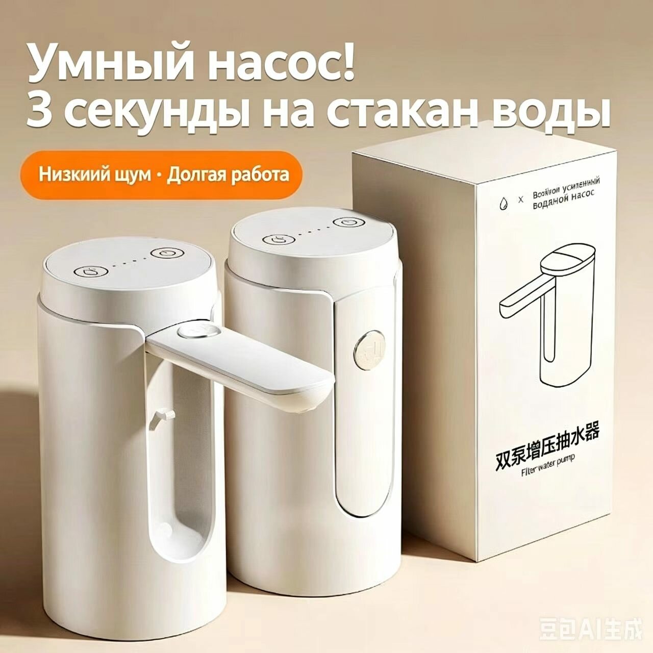 Электрическая помпа для бутылок с водой, двойной насос, 3 сек на стакан, тихая