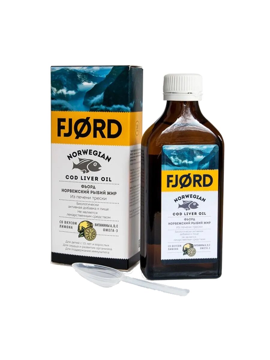 Фьорд Норвежский рыбий жир из печени трески / Fjord Norwegian Cod Liver Oil со вкусом лимона 200 мл 1 шт
