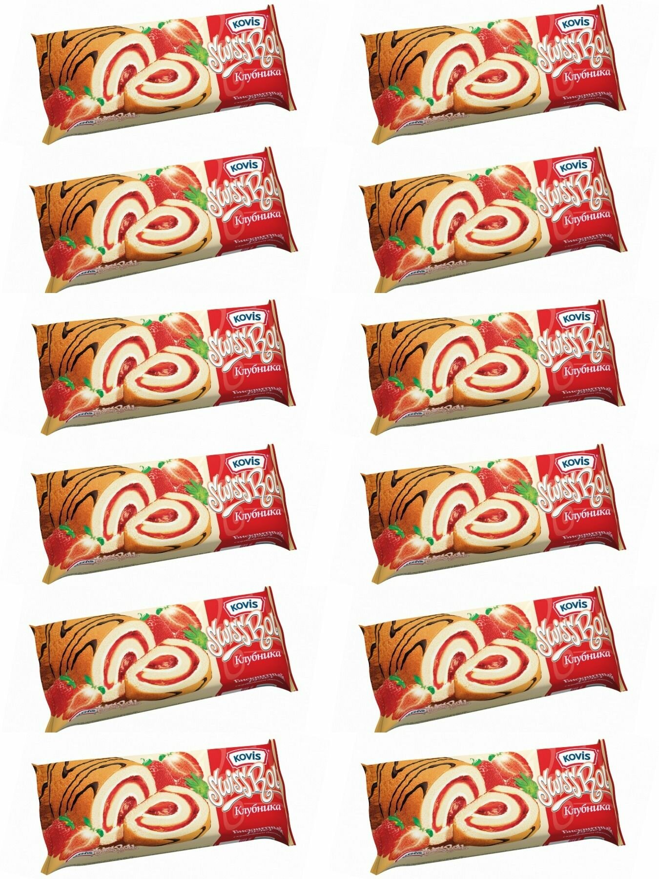 Kovis Рулет Swiss Roll Клубника, 175 г, 12 шт/
