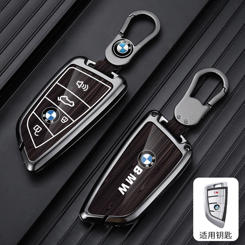 Чехол для ключа BMW с 3 кнопками и звуковым сигналом из деревянной текстуры карамельного цвета с зажимом B02 -