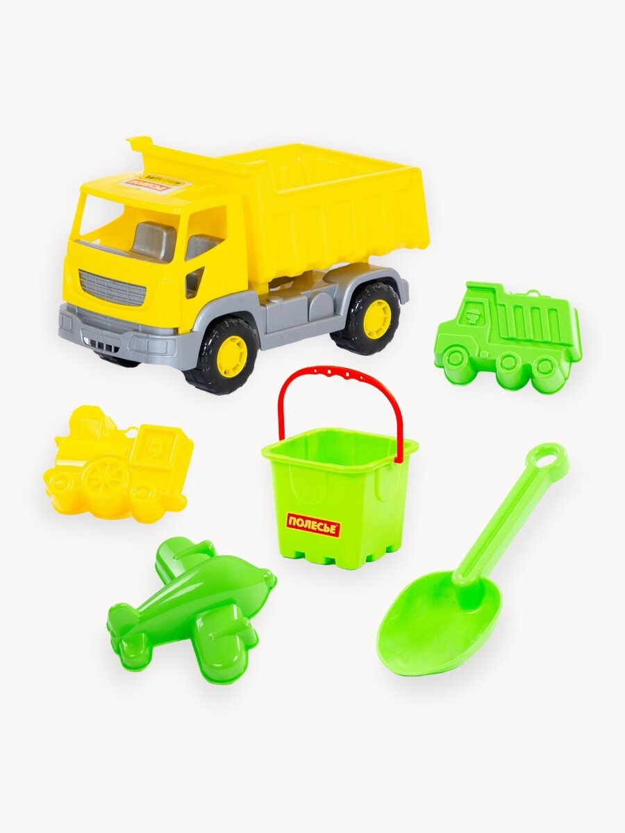 Набор для песочницы с самосвалом 26 см, 3-мя формочками, ведерком и совком / Полесье