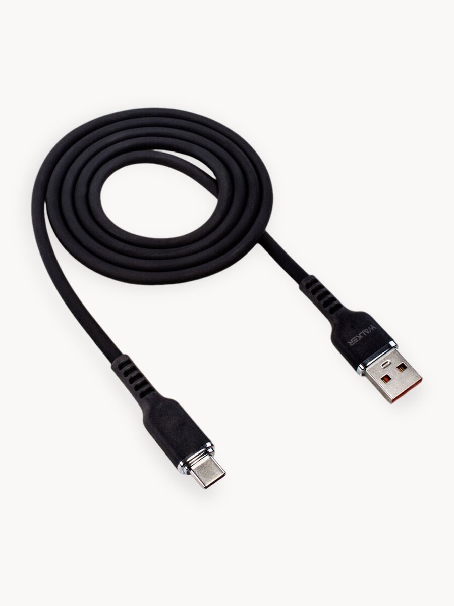 Кабель USB с быстрой зарядкой и передачей данных, WALKER, C795, Type-C, 1м, 3.3А, мягкий силикон, переходник переходник usb type c для Android, черный