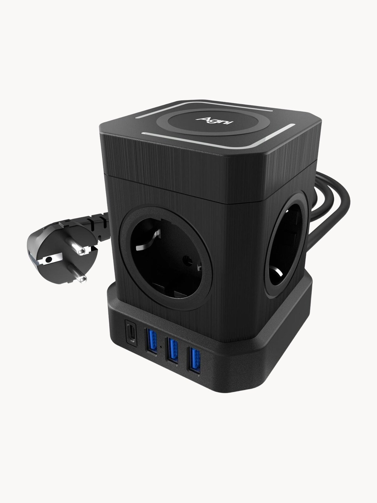 Удлинитель сетевой AGNI, 4 розетки, 3 USB / TYPE-C, с выключателем, 2 метра