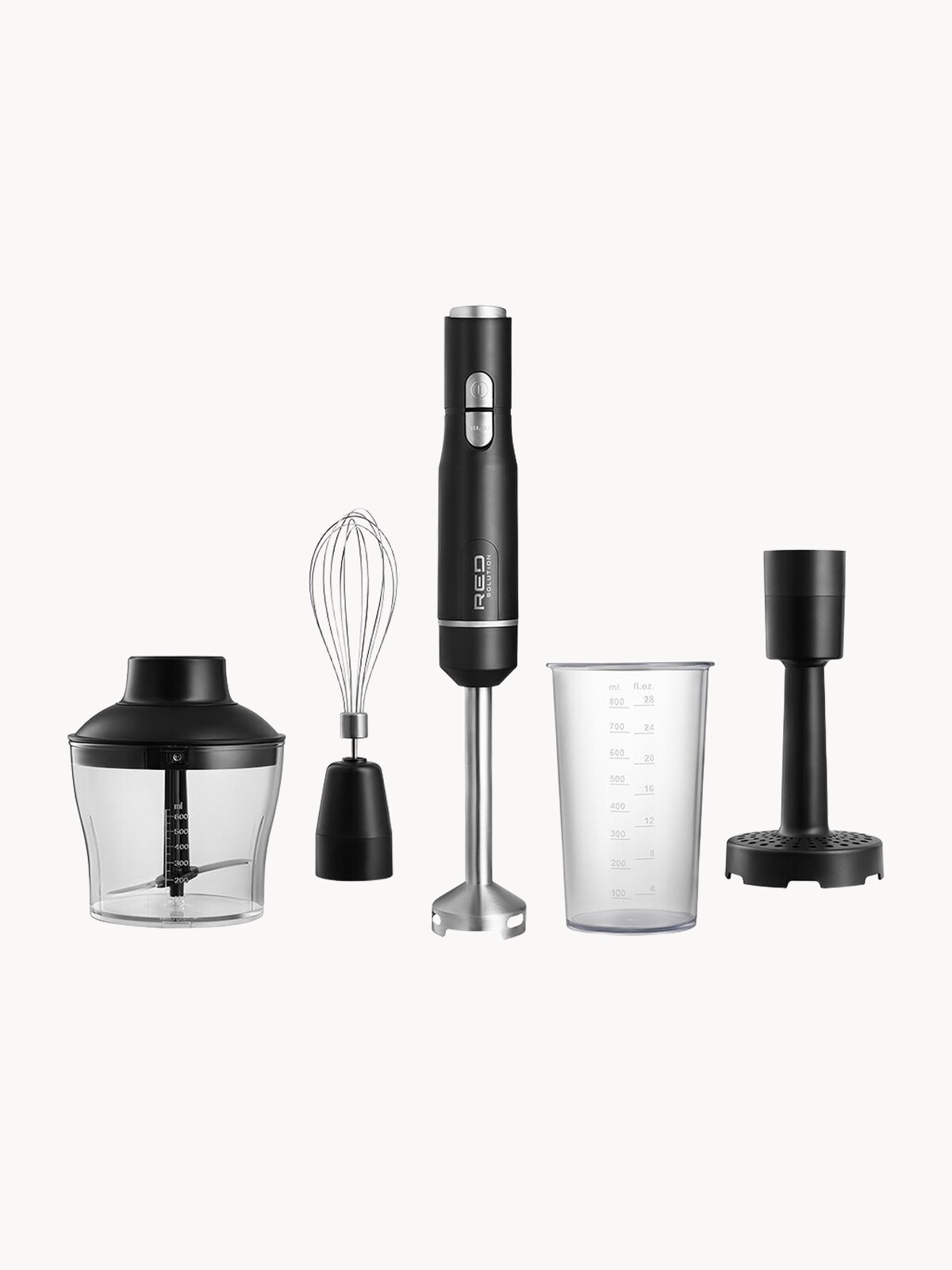 Блендер RED SOLUTION 2906P, 1200Вт, погружной, 2 скорости, 4 насадки, мерный стакан