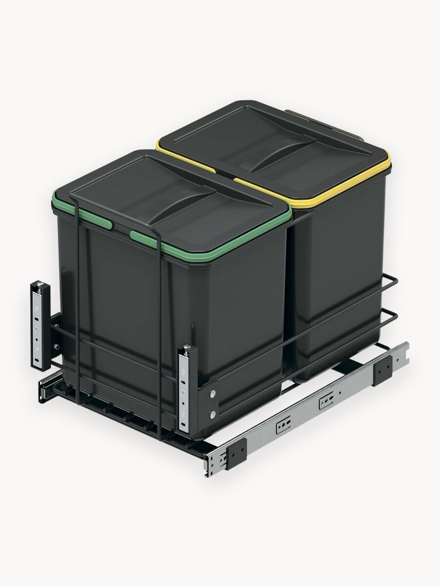 Мусорное ведро Starax S-2582-А выдвижное с крышкой, 2 контейнера 16+16 литров, в базу 400, антрацит