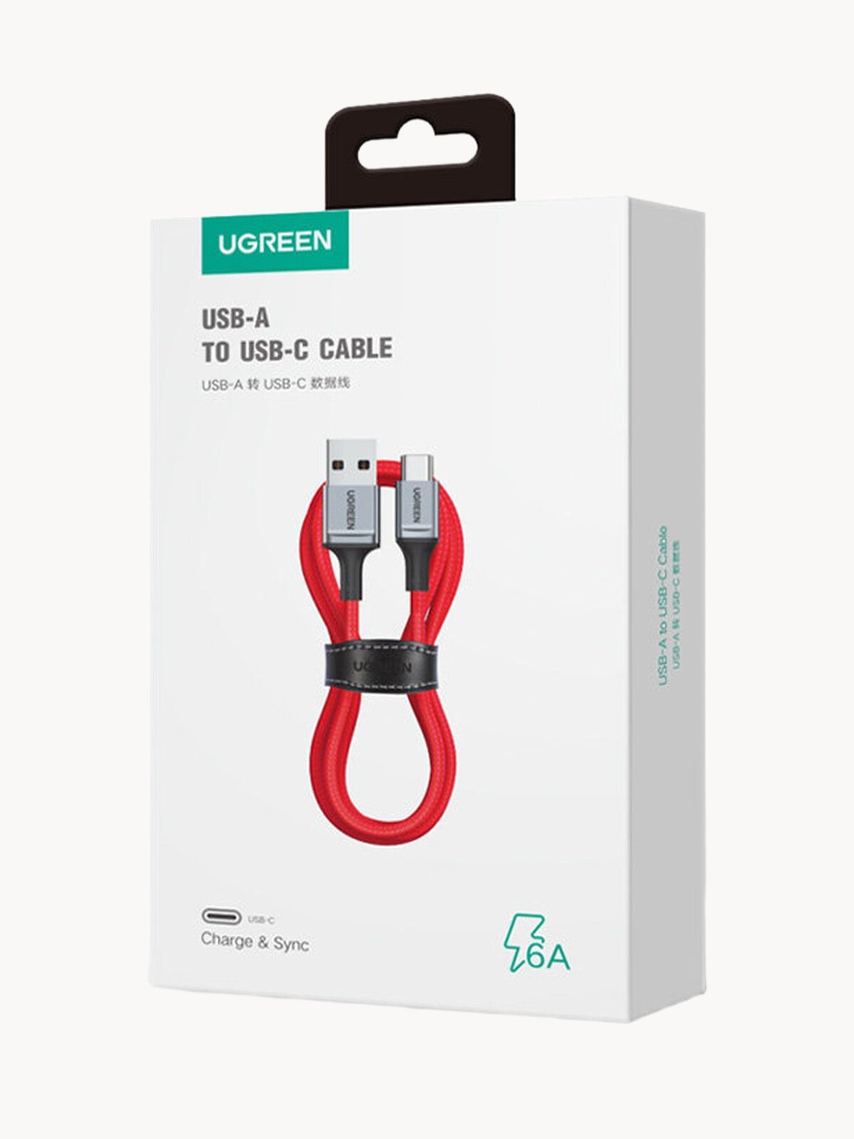 Кабель для быстрой зарядки и передачи данных UGREEN US505 / USB-A на USB-C / Быстрая зарядка 6A / Длина 1м / цвет красный (20527)