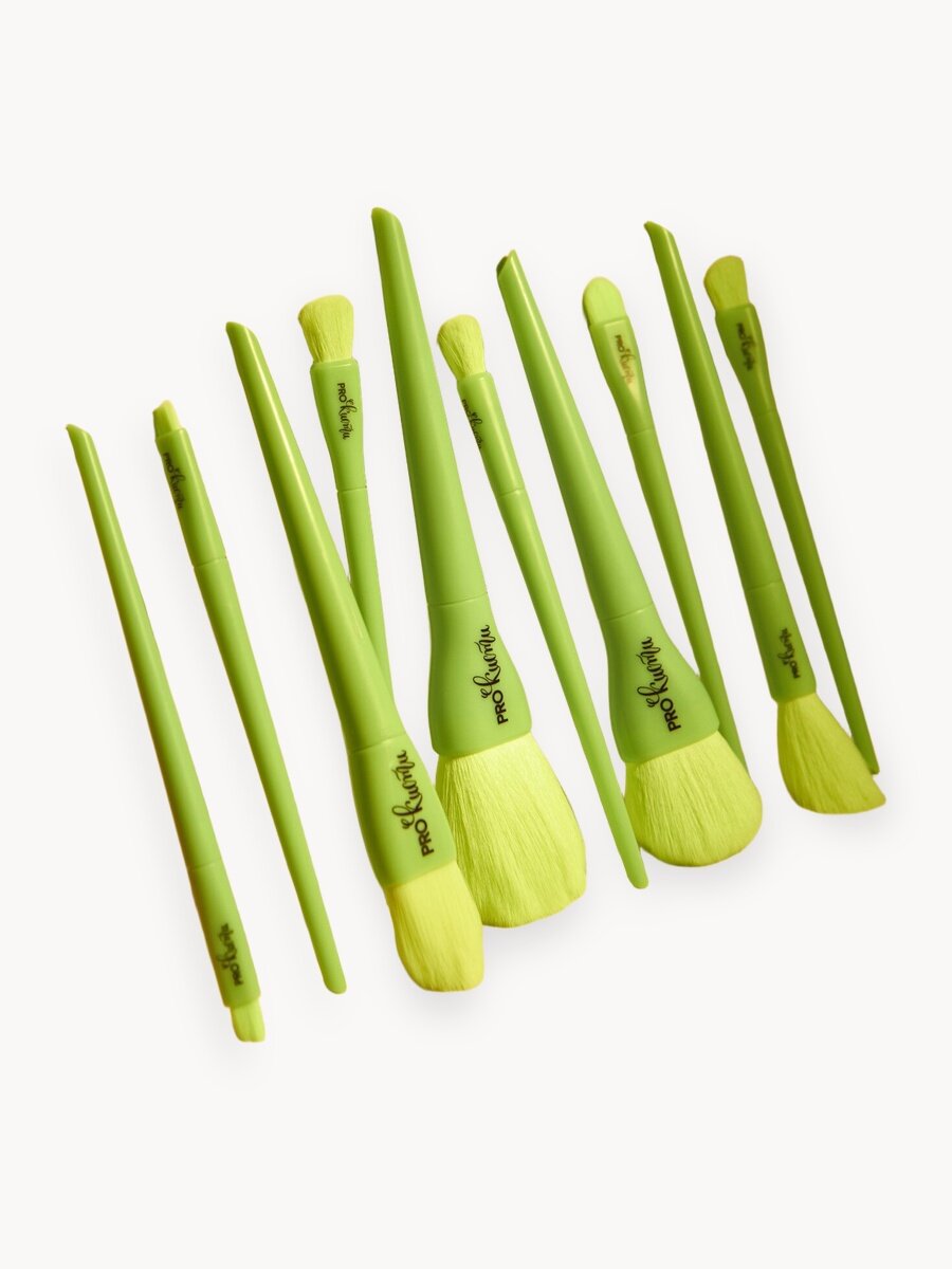 Набор кистей для макияжа, PROкисти, искусственный ворс, 10шт, косметичка в комплекте, зелёный