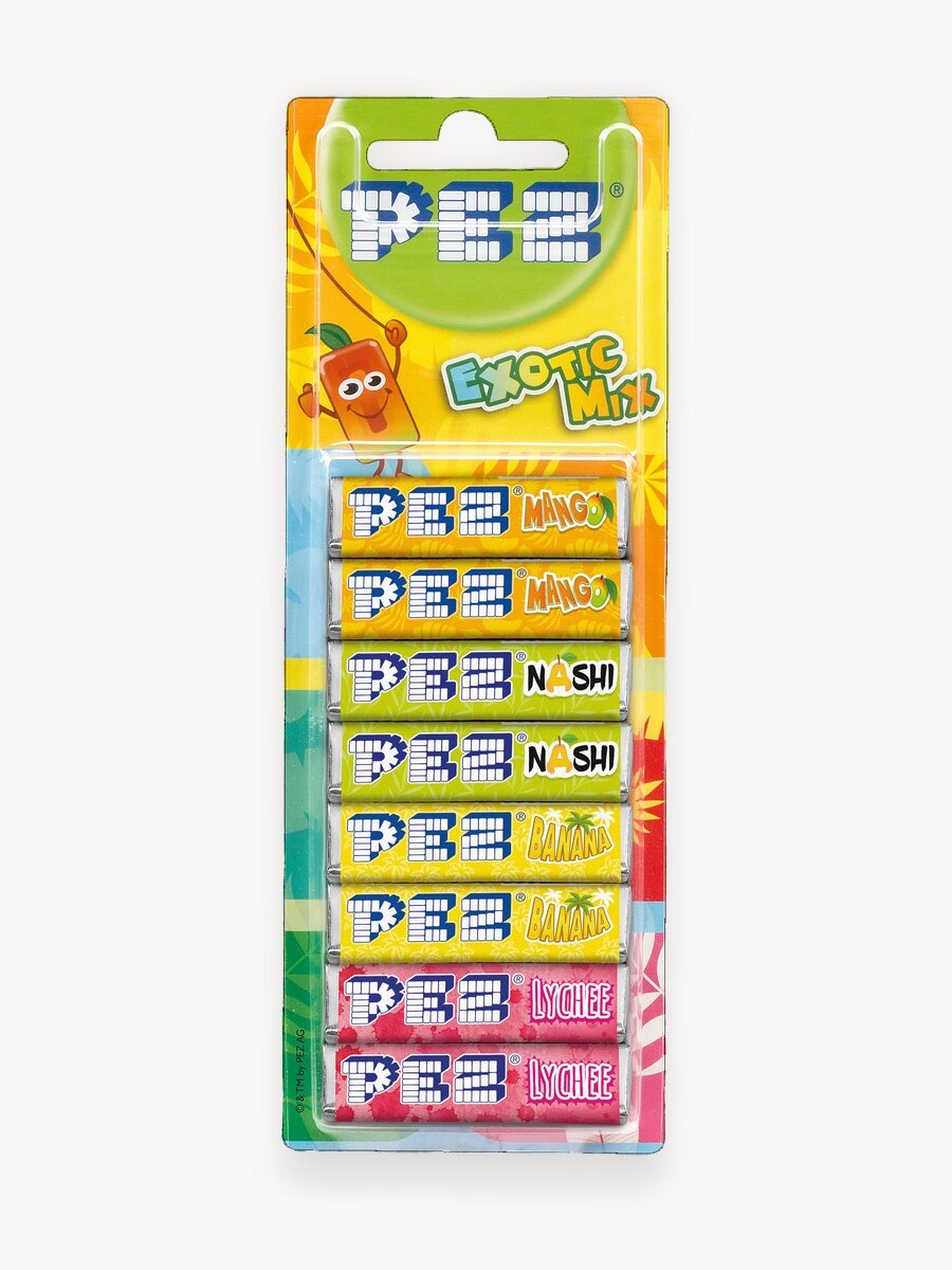 PEZ Конфета со вкусом Тропических фруктов набор 8 штук, 68 гр, конфеты для игрушек Петс