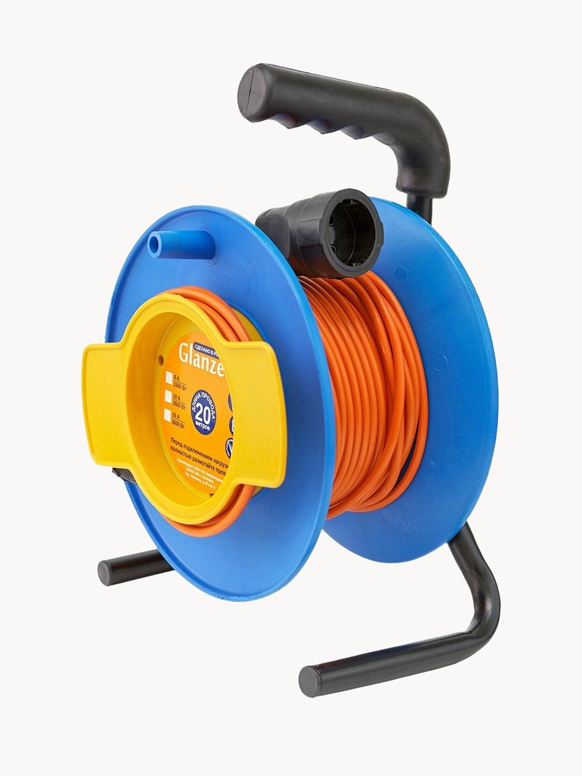 Удлинитель силовой на катушке 20 м, 2х0,75 мм2 GLANZEN, EC-20-001