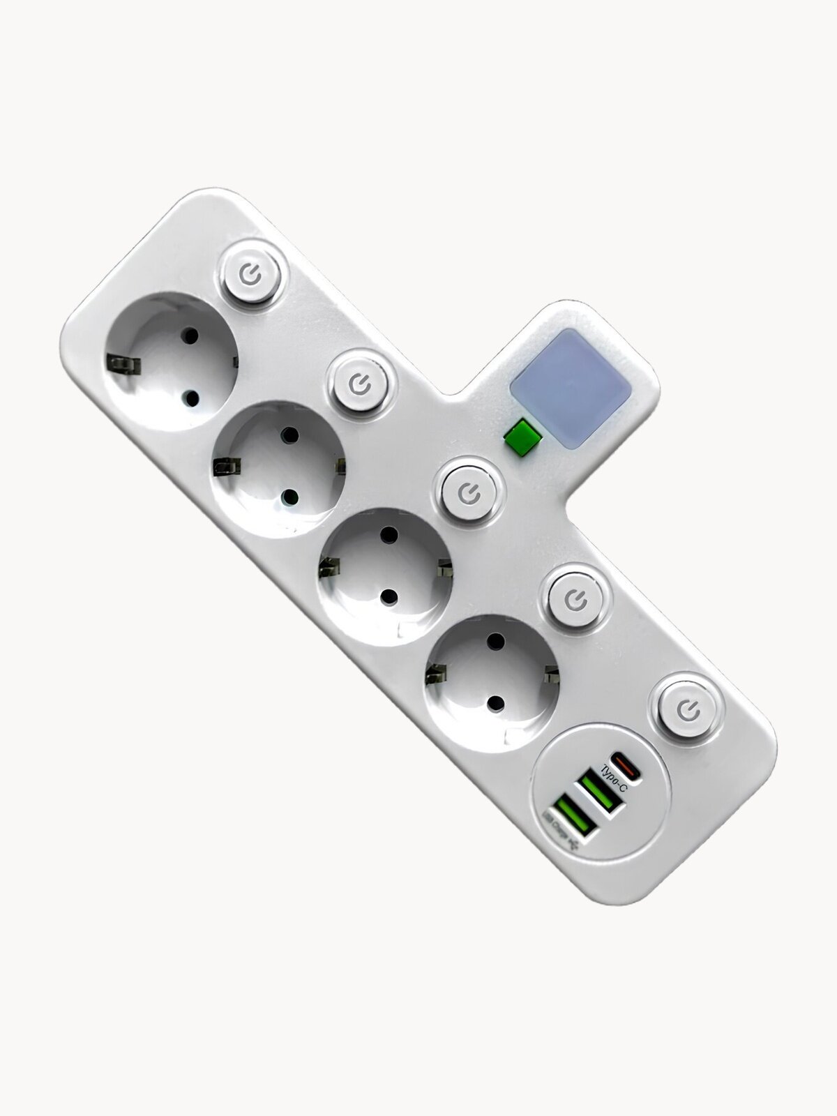 Тройник на 4 розетки / Разветвитель / Сетевой фильтр / Удлинитель с USB / Белый
