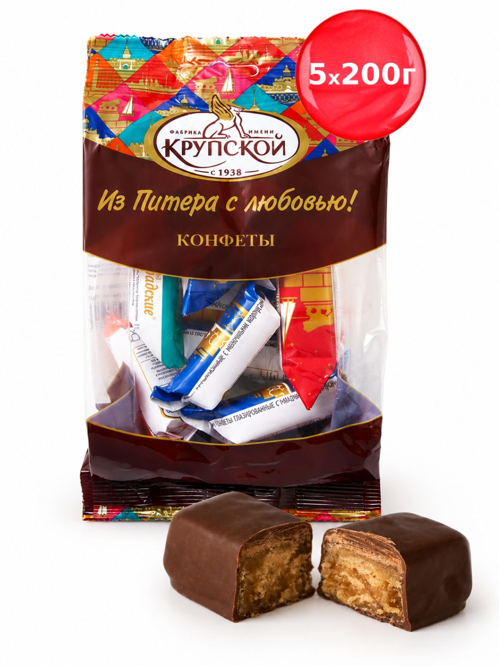 Конфеты Крупской "Ленинградские", шоколадные 200 г х 5 упаковок
