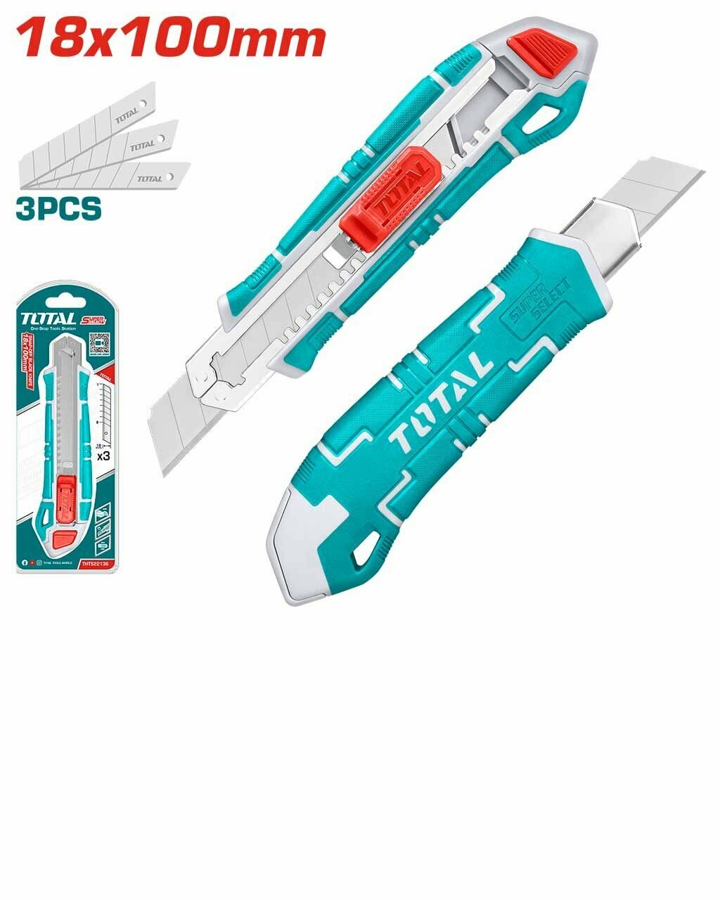 Нож TOTAL THT522136, с отламывающимися лезвиями, углеродистая сталь; сегментное.