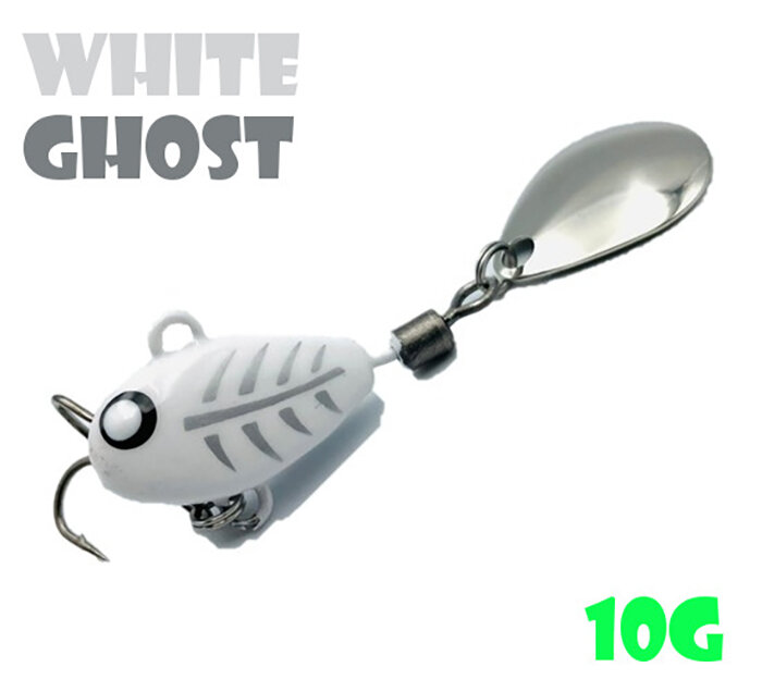 Блесна Тейл-Спиннер для рыбалки Uf-Studio Hurricane 10g #White Ghost