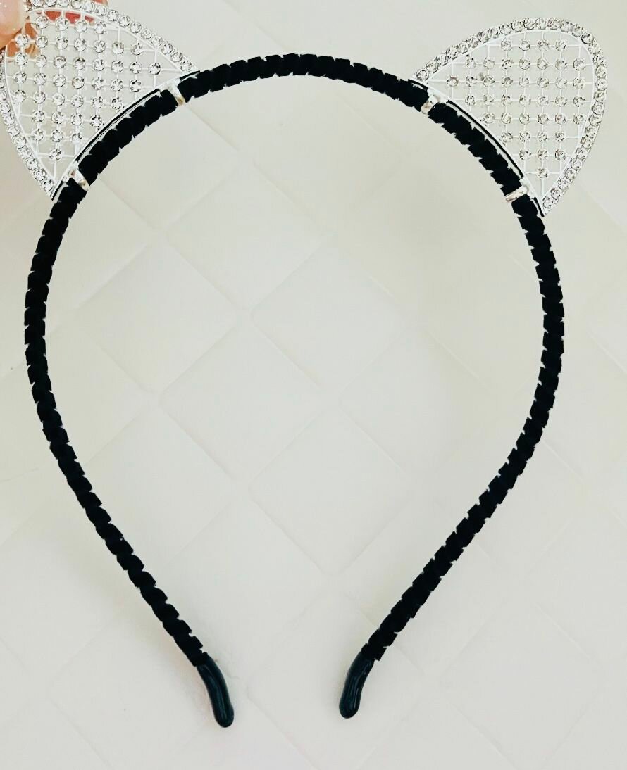 Ободок для волос тонкий женский черный с ушками кошки