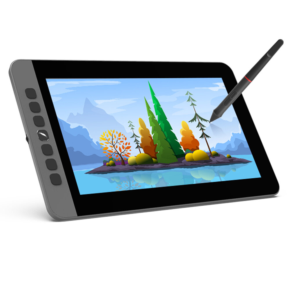 LCD Graphics Drawing Tablet Monitor 11.6 Inch 1920*1080 Display 8192 Pressure Level Passive Technology Windows MacOS USB-Powered Battery-free Stylus Pen White/gray