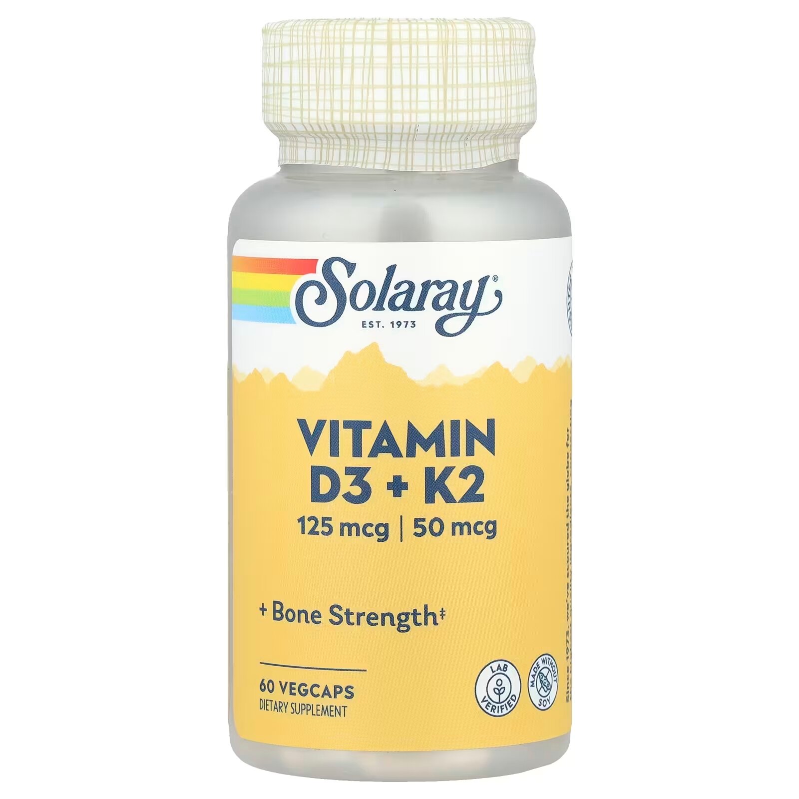 Solaray Vitamin D3 K2 5000 UI, 60 капсул витамины Д3 и К2 для мозга, иммунитета