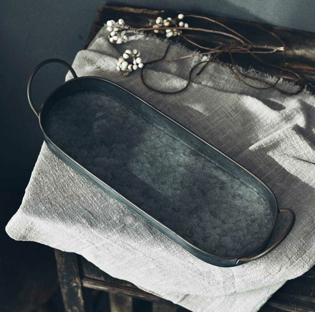 Поднос овальный М (30 см) металлический винтажный, ретро, лофт поднос для завтраков