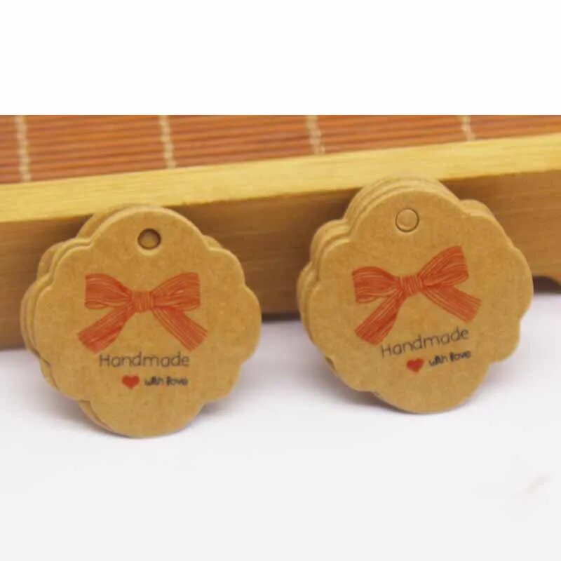 Ювелирные украшения ручной работы, 100 шт, круглые свадебные сувениры/бирка для печенья, декоративная бирка, Мульти Милая коричневая/белая бумага, Подарочная бирка