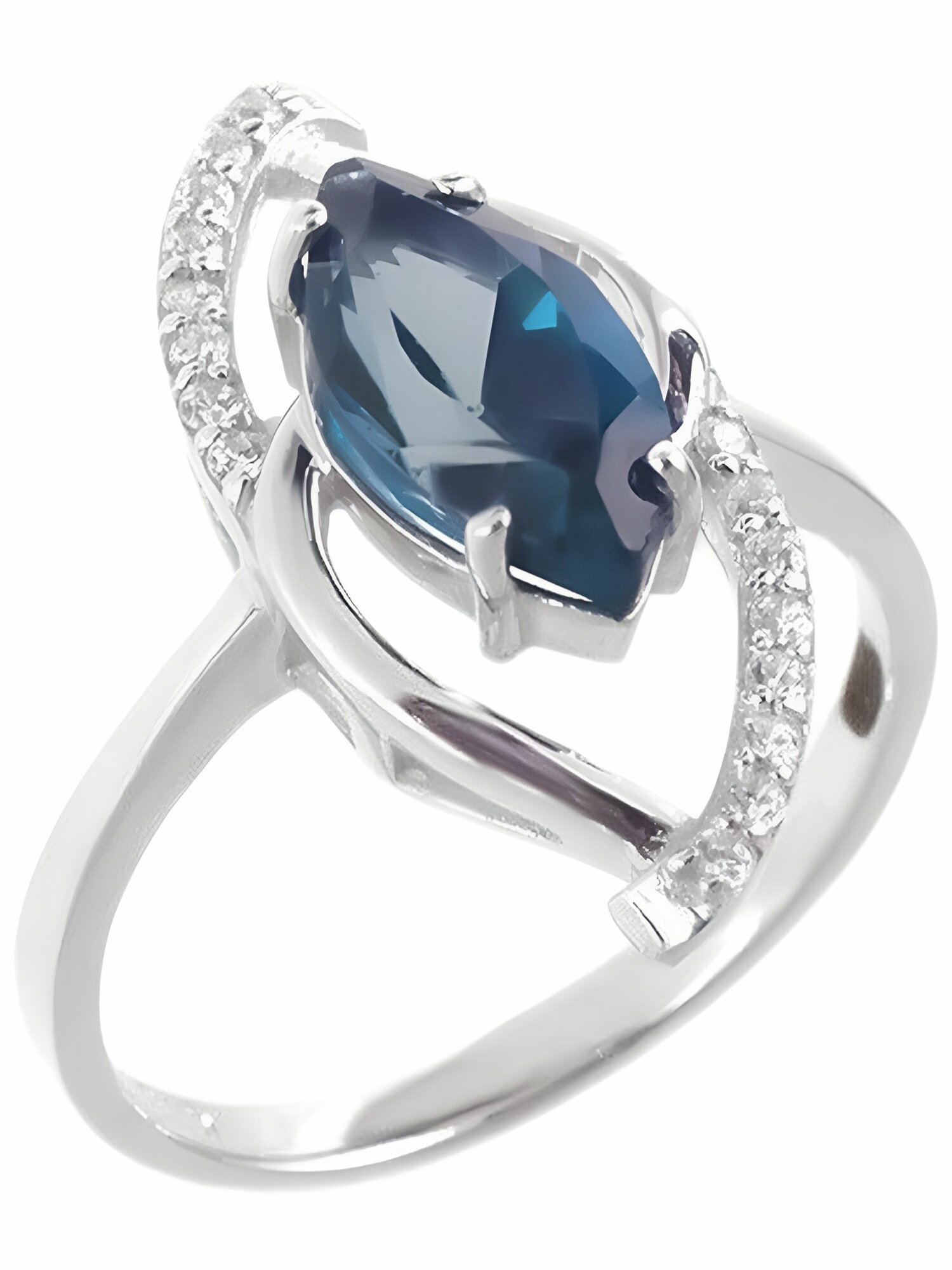 Кольцо тонкое, серебро, 925 проба, родирование, топаз, фианит