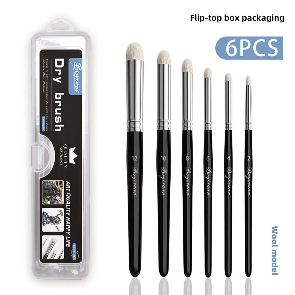 Borrence Миниатюрные кисти для рисования из козьего волоса 6pcs with box