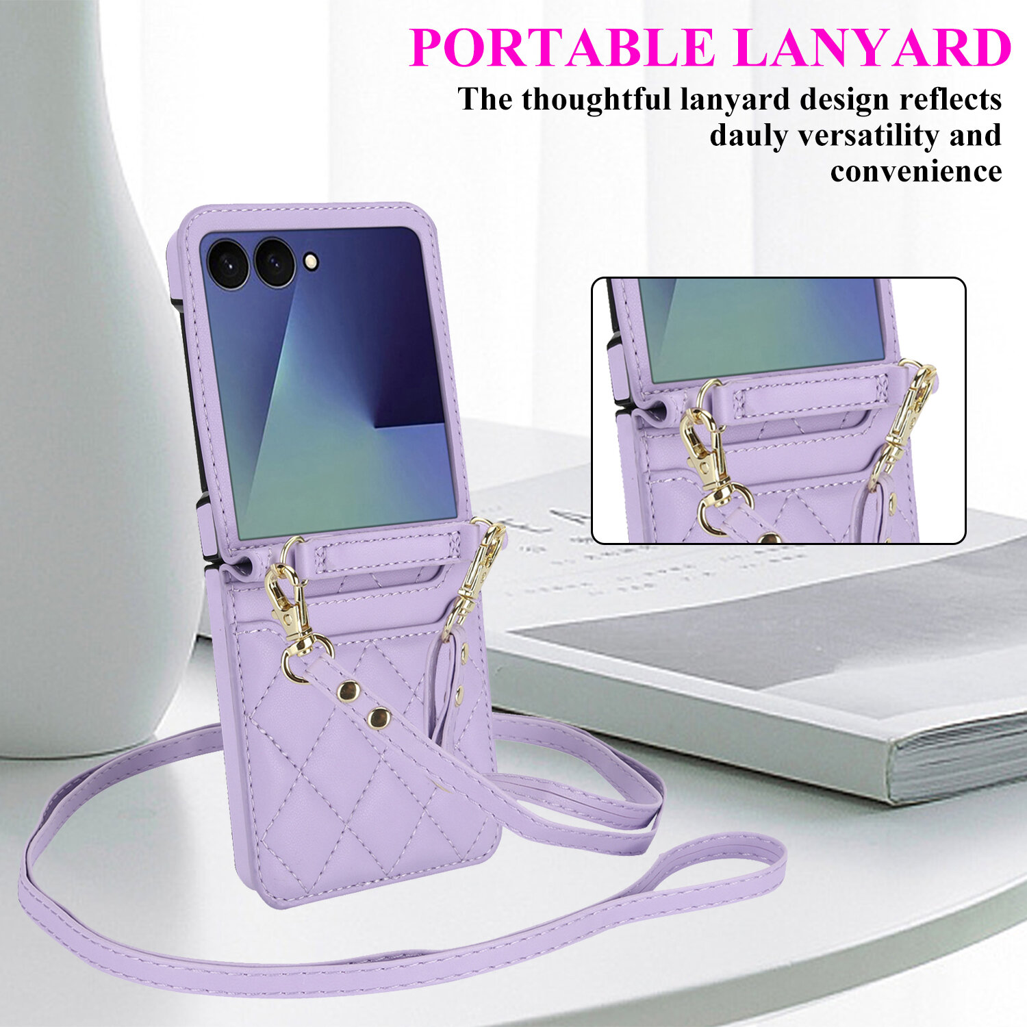 Подходит для Samsung Galaxy Z Flip7 / Самсунг Галакси Z Flip 7 Модный Чехлы для телефонов, сумка-кошелек с длинным ремешком, Самсунг Z Flip7, подставка, soft touch,360° Полная защита, кобура, резина