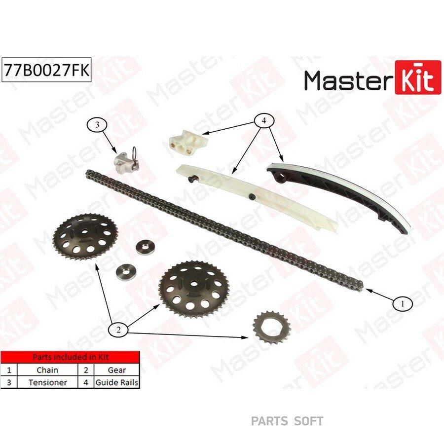 MASTERKIT 77B0027FK 77B0027FK Комплект цепи ГРМ Opel Astra 1.0i-1.4i Z10XE/X12XE ()