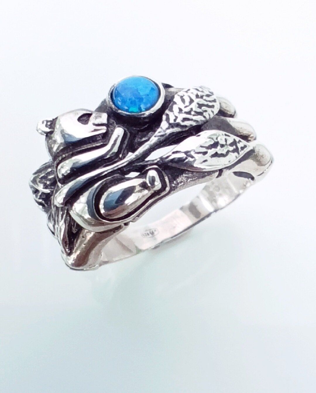 Перстень, серебро, 925 проба, оксидирование, опал синтетический