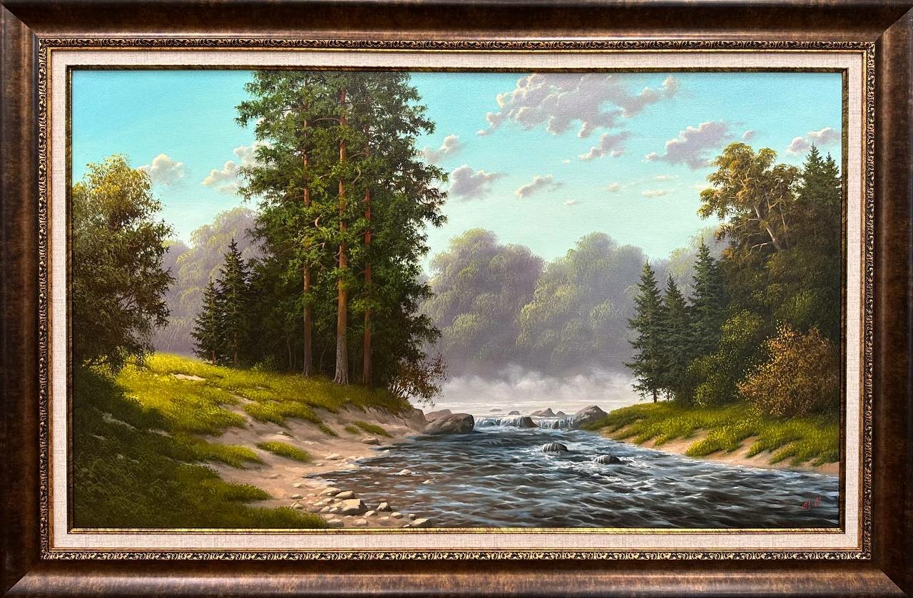 Картина маслом на холсте, летний пейзаж "Добрый день" 1, 60х100 см