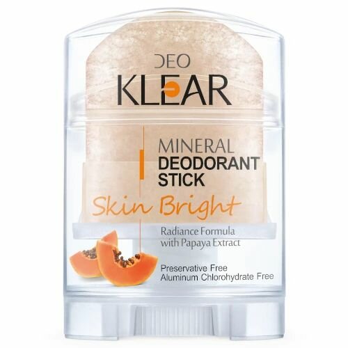 DeoKlear Минеральный твердый дезодорант-кристалл Skin Bright с экстрактом папайи с выкручивающимся основанием, 70 г