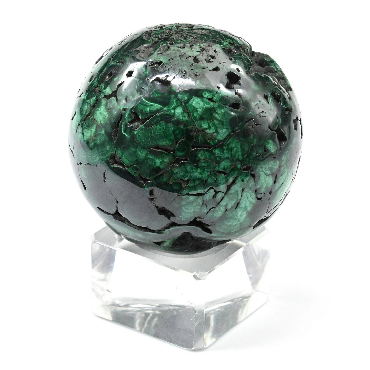 Шар из малахита с жеодовым образованием 45мм, 157г .