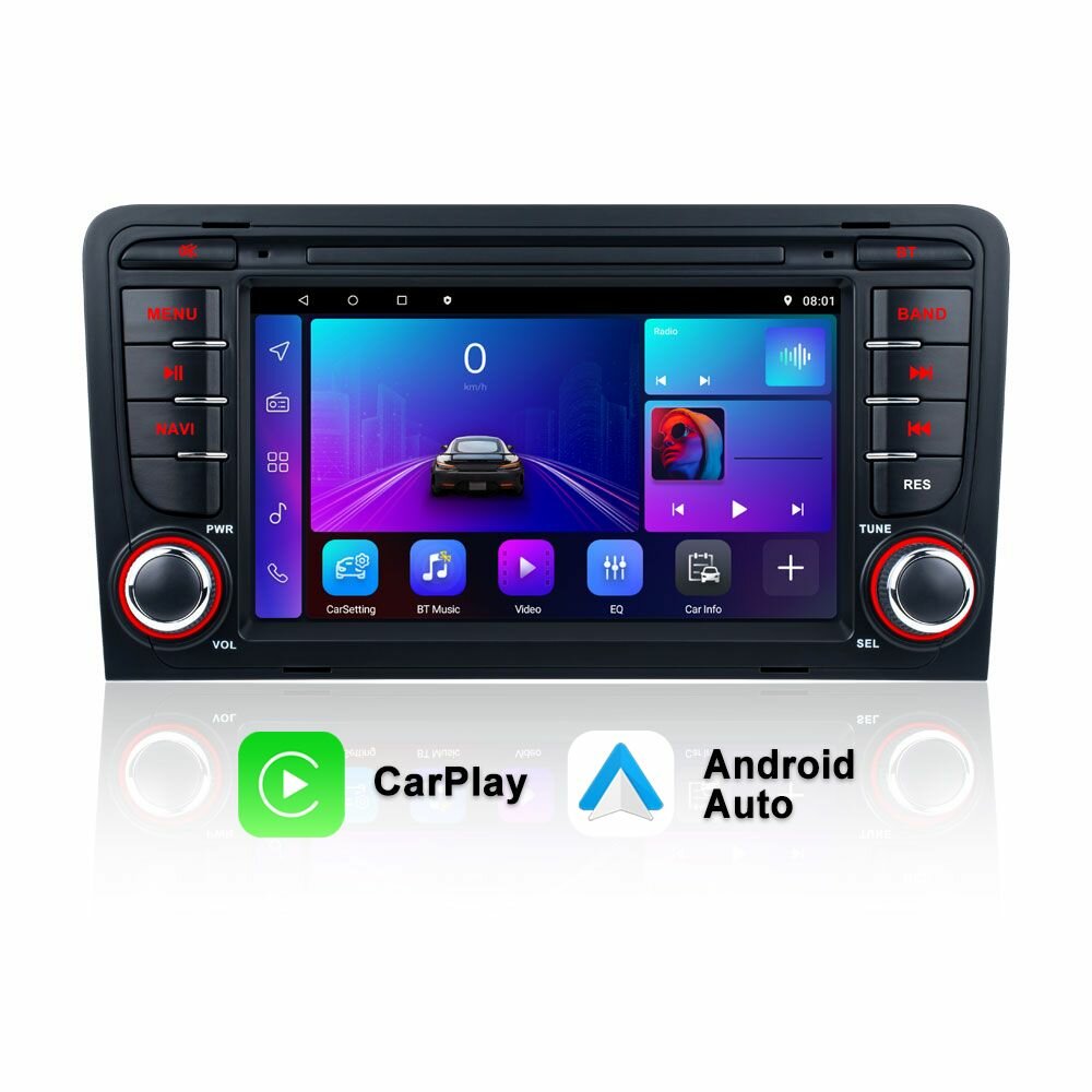 Автомобильная магнитола для Audi A3 2003-2013 2+32G 2 Din(Сенсорный экран 7 Дюймов с MirrorLink, с камерой заднего вида) с Bluetooth, wifi, Carplay, Android Auto, GPS