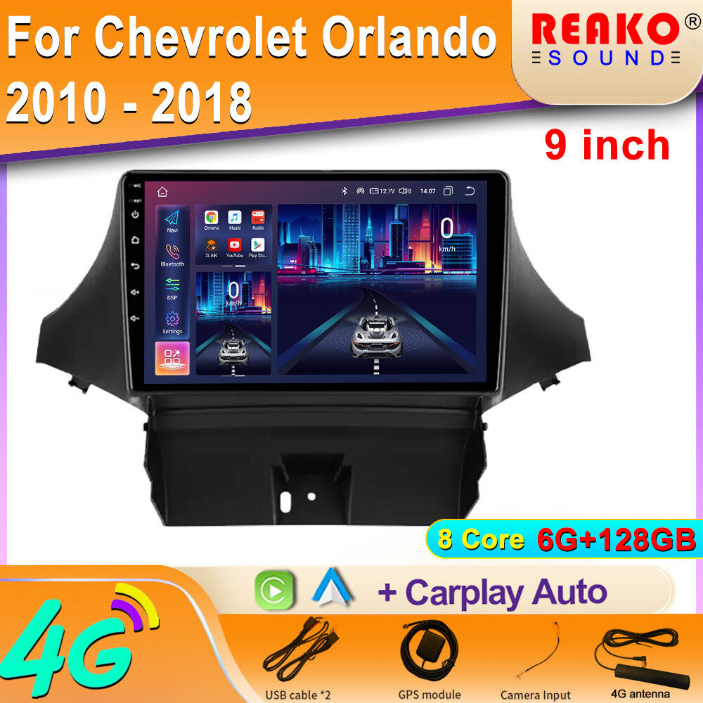 Магнитола для Chevrolet Orlando 2010 - 2018, с камерой заднего вида. IPS экран 9 дюймов, Wifi 2din с сенсорным экраном, usb и блютузом.
