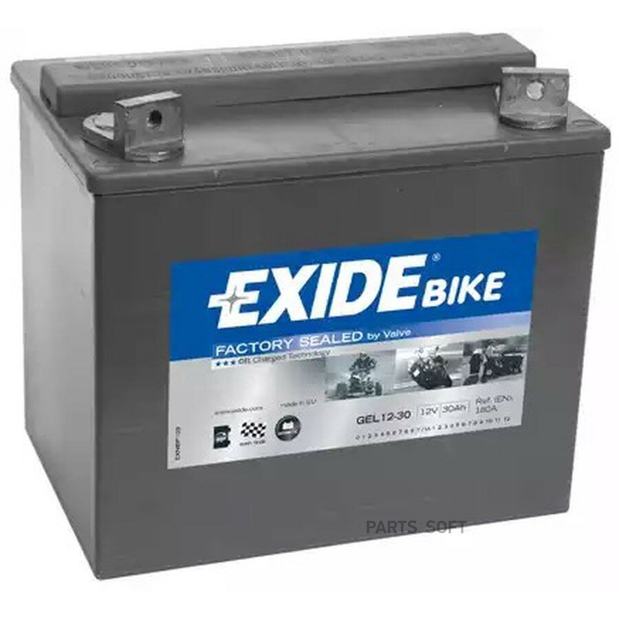 АКБ EXIDE мото GEL 12-30 12V 30 A/ч 180A 197x132x186 (+/-) от официального дистрибьютора, EXIDE, артикул GEL1230