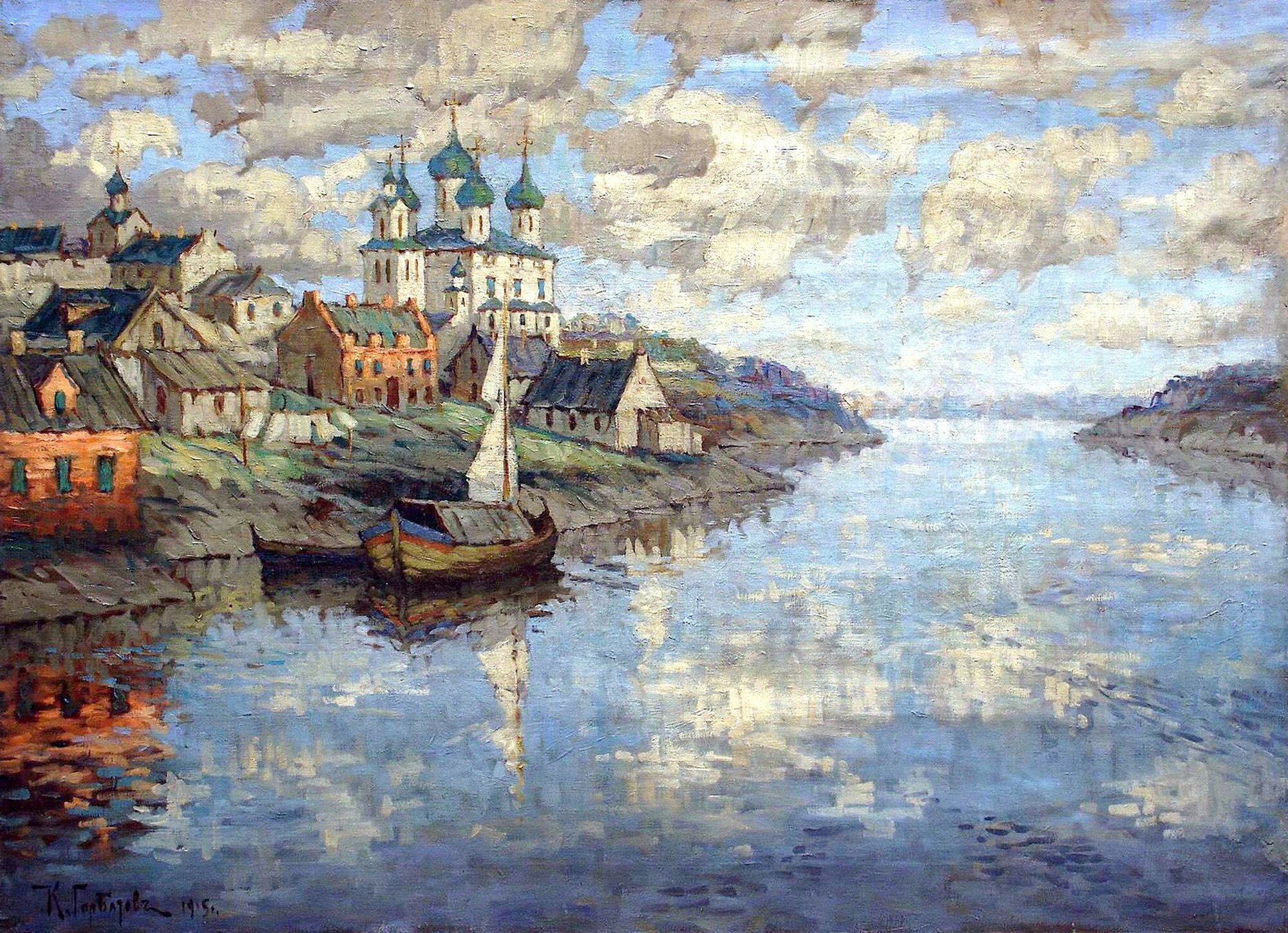 Картина Горбатова Константина Вид с реки на старинный город 1915 80х58 см