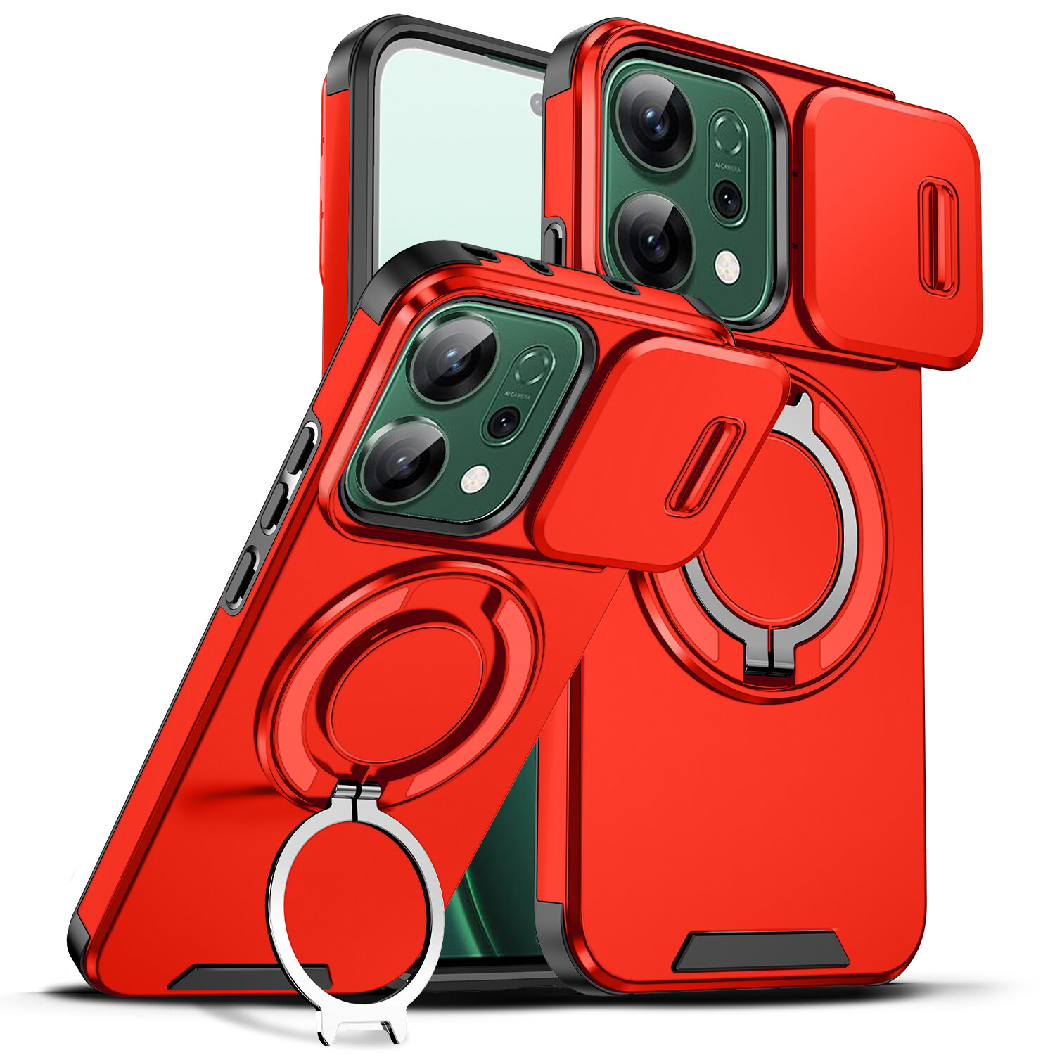 Чехол на OPPO Reno 14 F / Оппо Рено 14 F противоударный, soft touch, чехол-кардиомонитор, поликарбонат (PC), защита камеры, ударопрочный, усиленные углы, держатель поп-сокет, OPPO, OPPO Reno 14 F, red