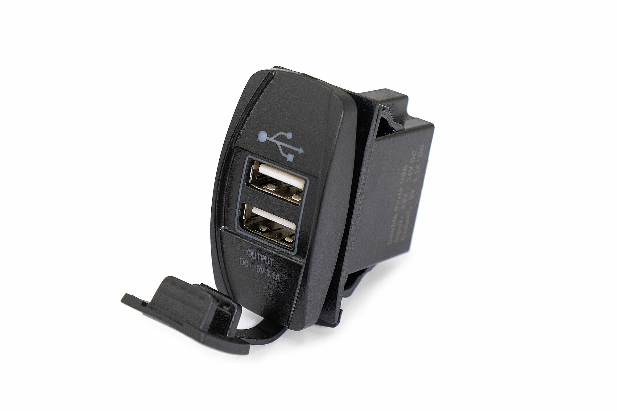 Розетка USB 3.1А (2 выхода, прямоугольная, синяя подсветка, d22)