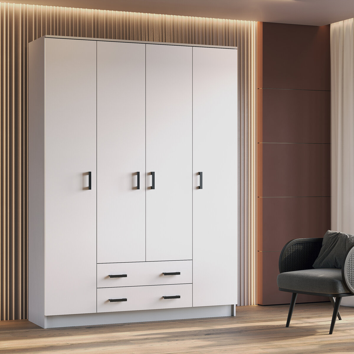 Шкаф распашной 4х створчатый Квадро без зеркала Белый гладкий, 160ш*48.7г*220в см