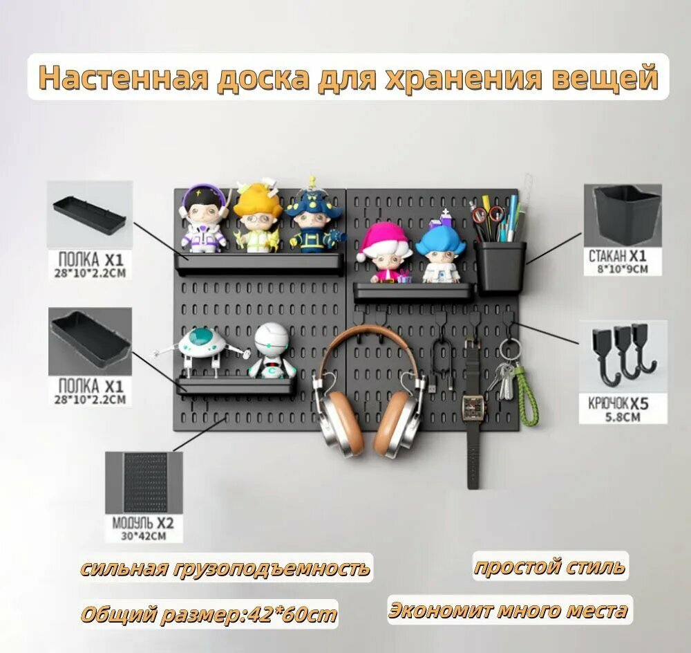 Органайзер настенный канцелярский Manory / Мудборд настенный органайзер 42х60 черный