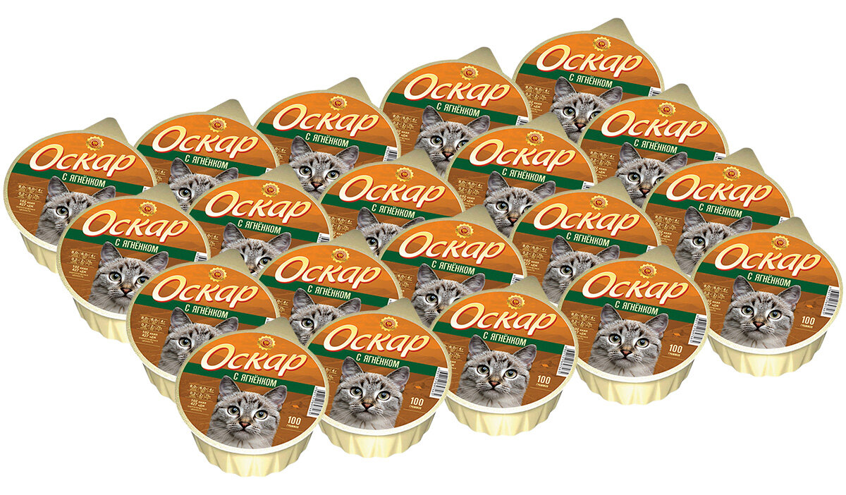 Влажный корм оскар, для кошек, с ягненком, 100 гр х 20 шт