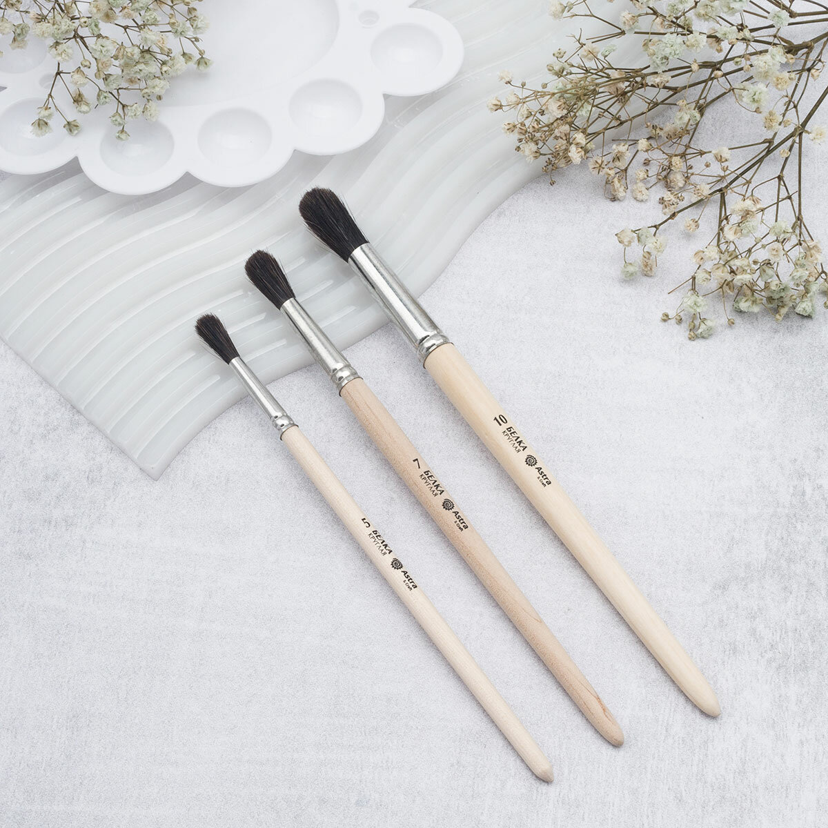 Кисточки для рисования, белка, 3 шт (круглая ученическая № 5, 7, 10), Astra&Craft