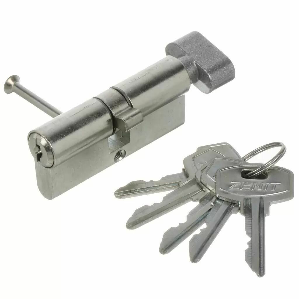 Личинка замка Зенит для двери, 70 мм, цинк, алюминий, 5 ключей