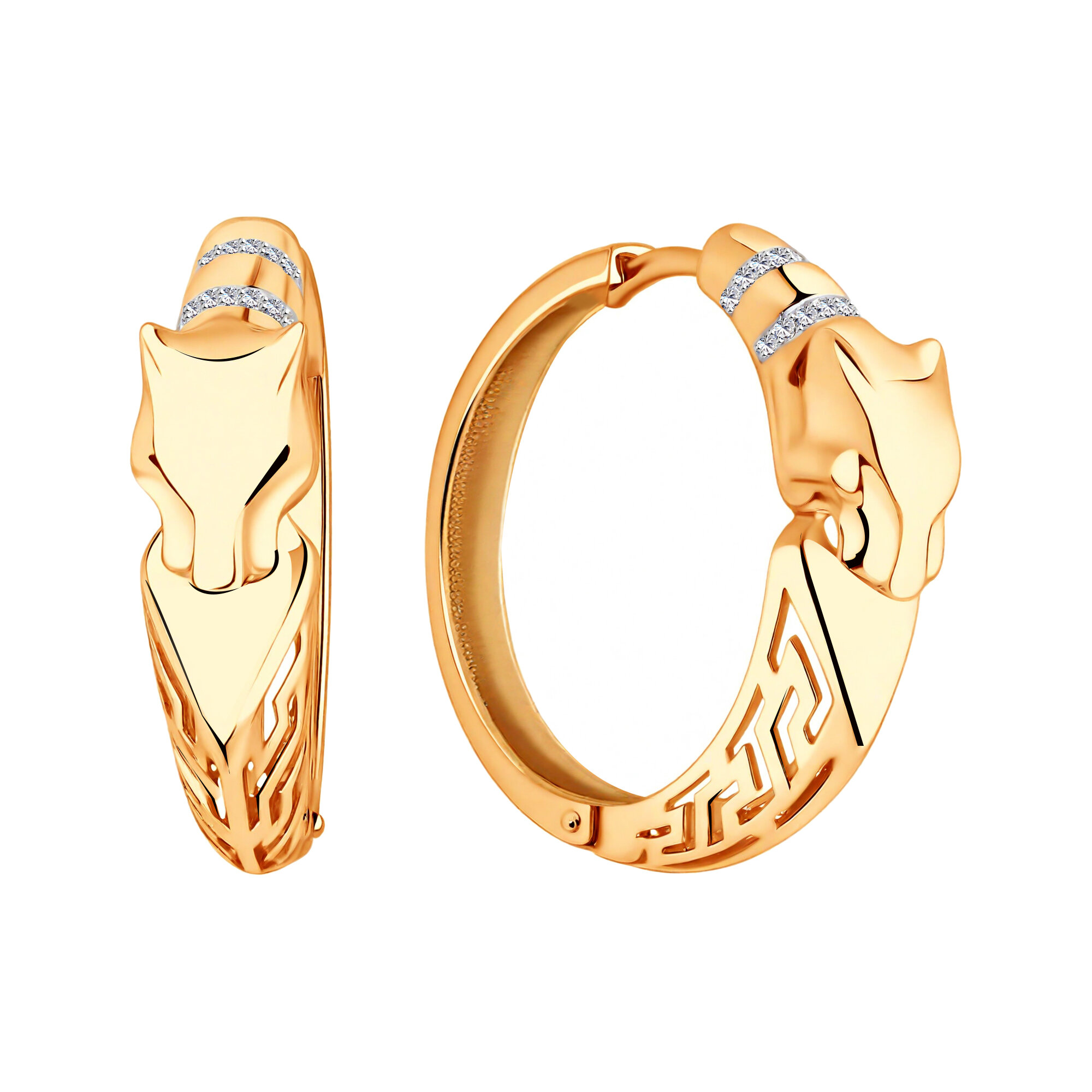 Серьги конго, красное золото, 585 проба, фианит