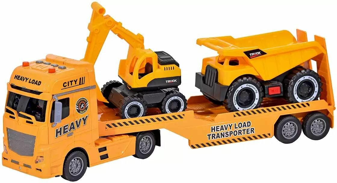 Набор машин КНР инерционных 666-68F Грузовой трал, экскаватор, самосвал, свет, звук
